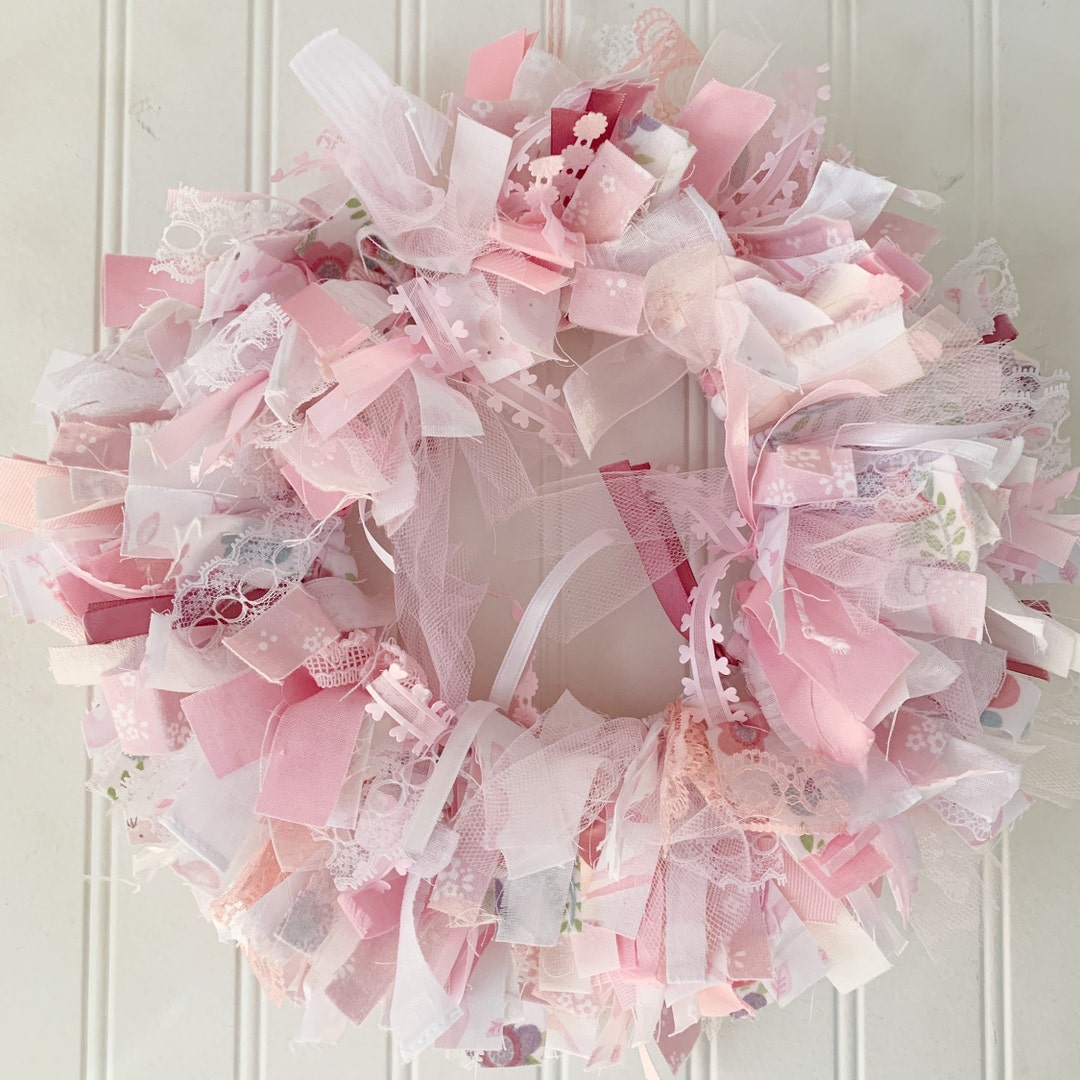 13" Pink Rag Wreath - Nursery Wall Decor - Girls Room Decoration - Etsy