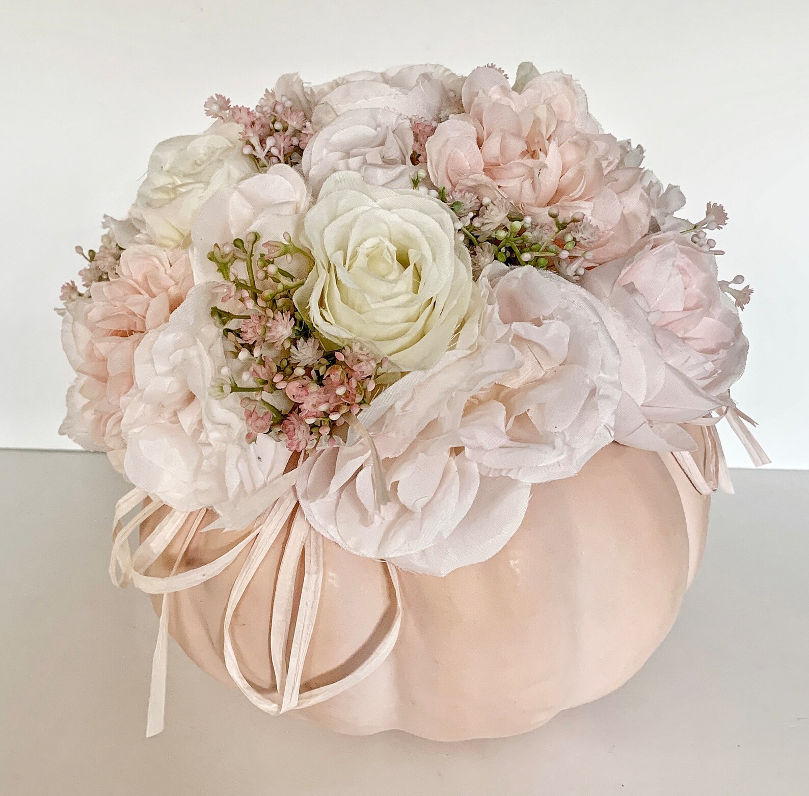 Large Pink Farmhouse Decor Floral Pumpkin Centerpiece Fall - Etsy