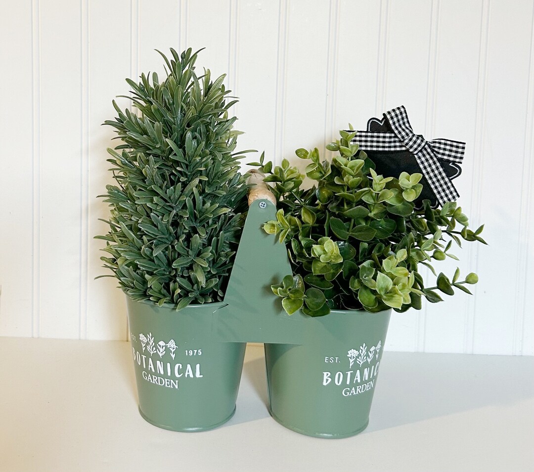 Artificial Herbs in Rustic Metal Caddy Farmhouse Kitchen Decor - Faux ...