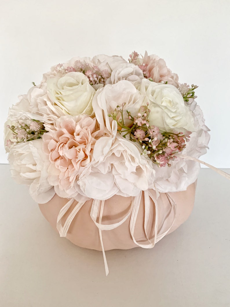 Large Pink Farmhouse Decor Floral Pumpkin Centerpiece Fall - Etsy