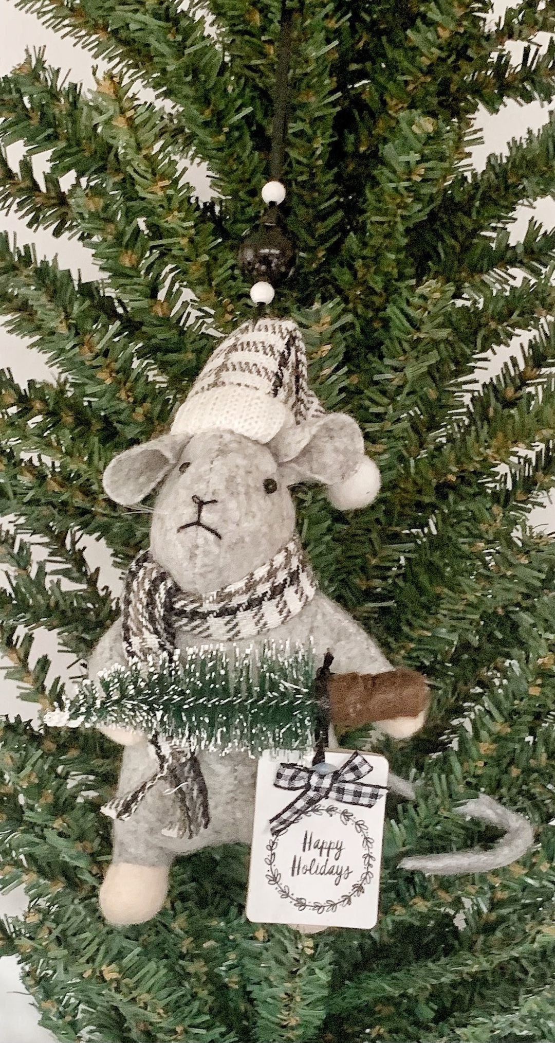 Christmas Mouse Farmhouse Tree Ornament - Holiday Decor Housewarming ...