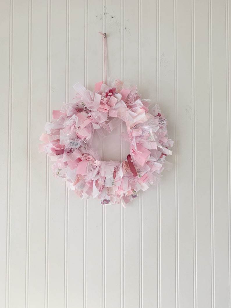 13 Pink Rag Wreath Nursery Wall Decor Girls Room | Etsy