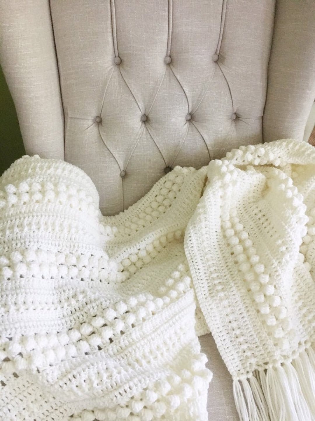 White Crochet Blanket - Couch Throw Heirloom Gift - New Home ...