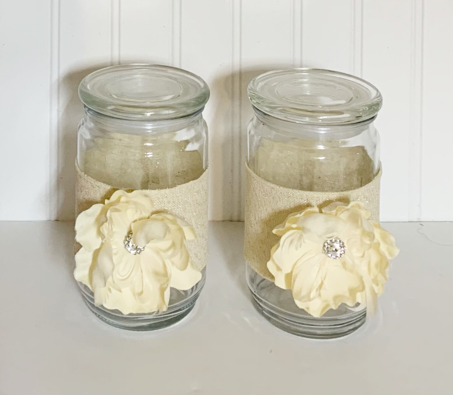 Glass jar container set of 2 decorative storage jars | Etsy