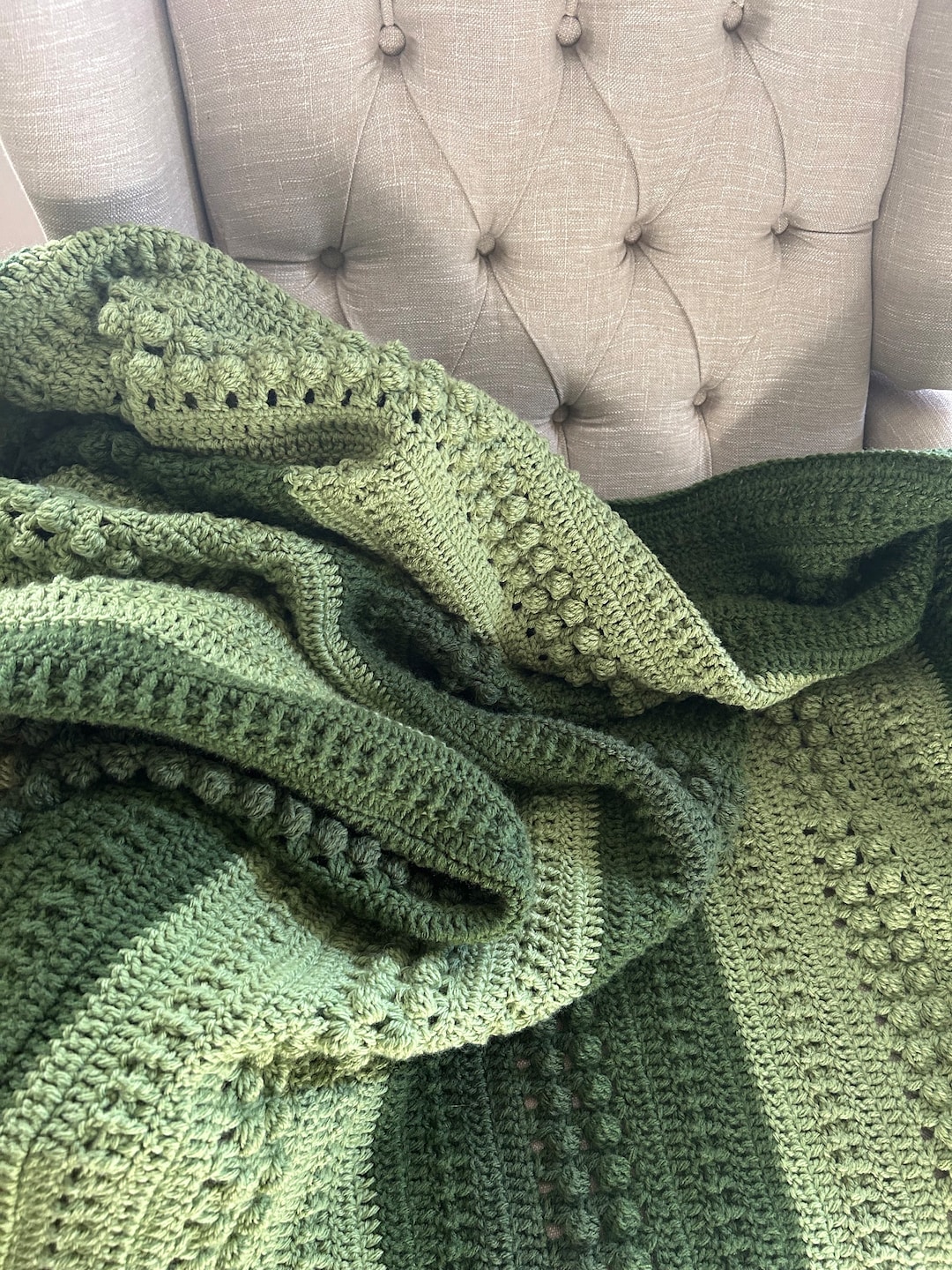 Green Crochet Blanket Striped Couch Throw Housewarming Gift Hand ...