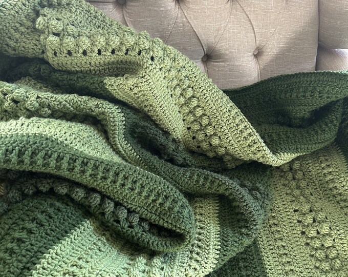 Green Crochet Blanket Striped Couch Throw Housewarming Gift Hand ...