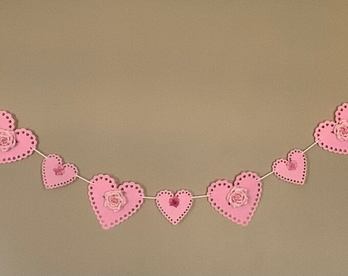 Pink Heart Garland Felted Heart Banner Valentine's Day - Etsy