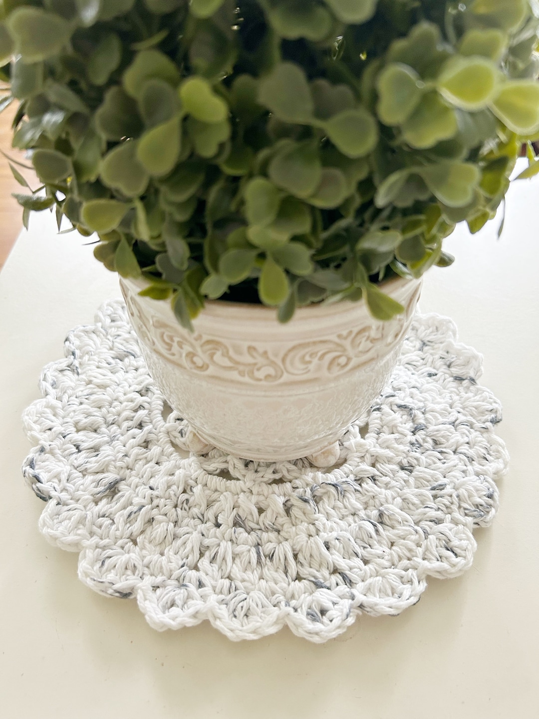 Crochet Cotton Doily - Farmhouse Table Kitchen Decor - Salt and Pepper ...