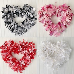 Black and White Rag Heart Wreath Farmhouse Wall Decor Valentine's Day ...