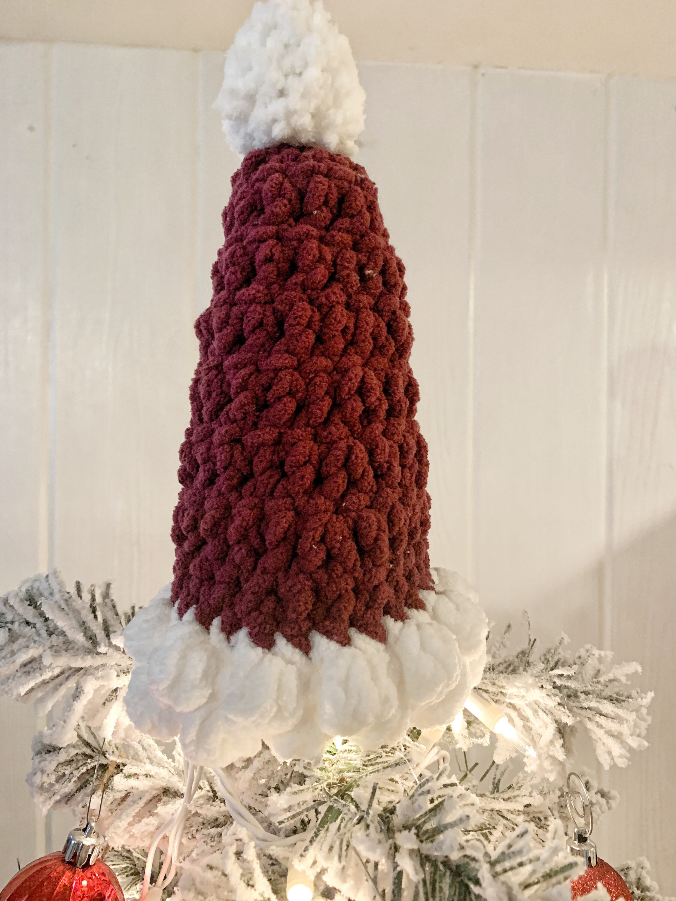 Christmas Tree Skirt and Santa Hat Tree Topper Crochet Decor Set ...