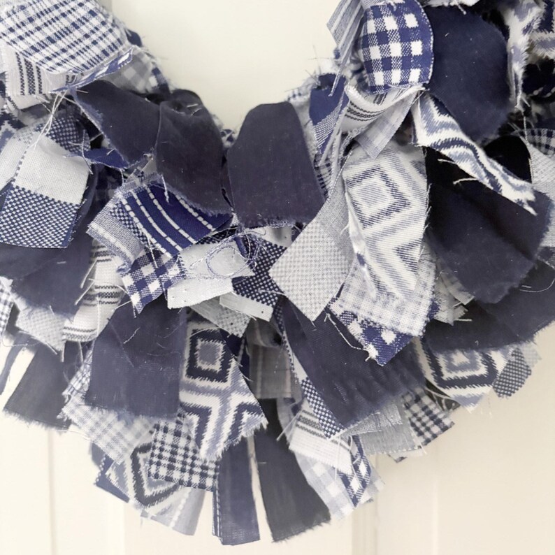 Navy Blue Rag Heart Wreath Farmhouse Wall Decor - Valentine's Day ...