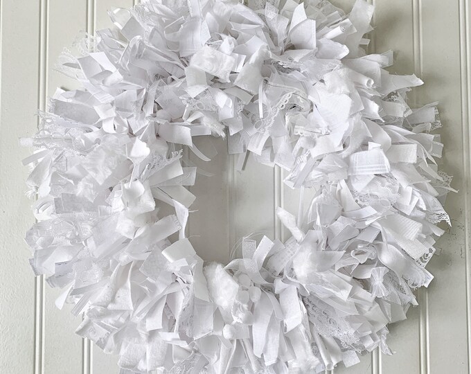 White Rag Wreath - Farmhouse Wall Decor - Shabby Style Wedding Decor - Etsy