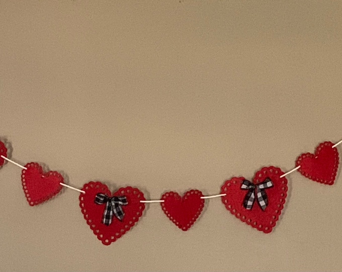 Red Heart Garland Felted Heart Banner Farmhouse Valentine's Day Decor ...