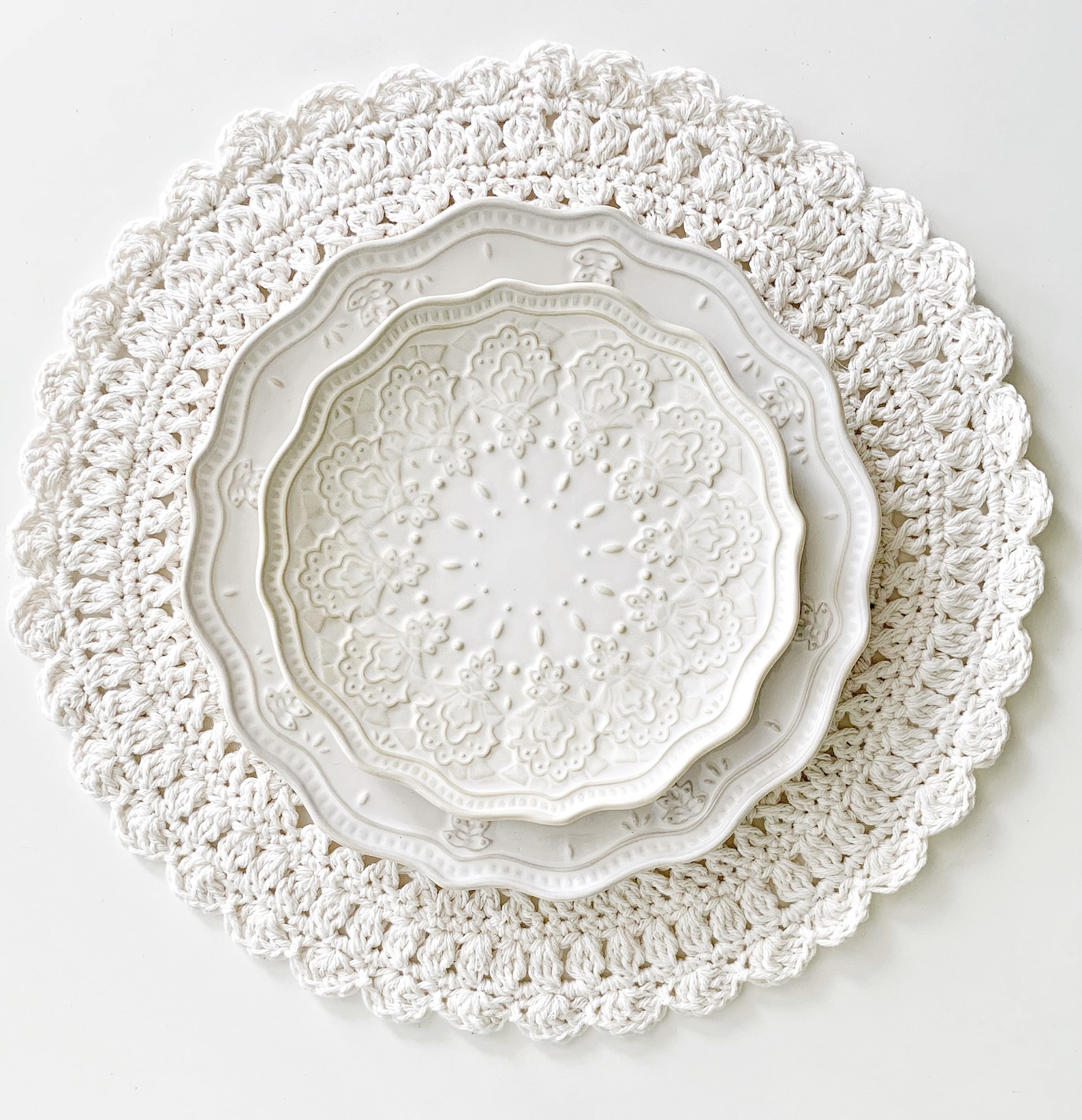 White Cotton Place Mat - Farmhouse Decor - Mandala Style Crochet Doily ...