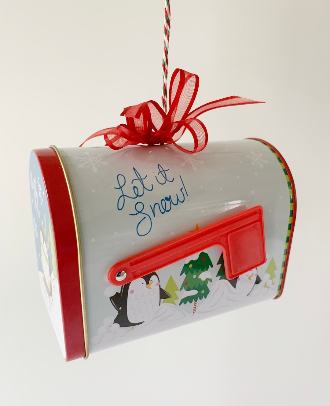 Penguin Tin Mailbox Christmas Ornament Holiday Gift Box Decor Let It ...