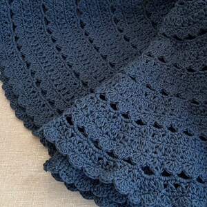 Round Dark Blue Crochet Throw Blanket - Housewarming Gift Handmade - Etsy