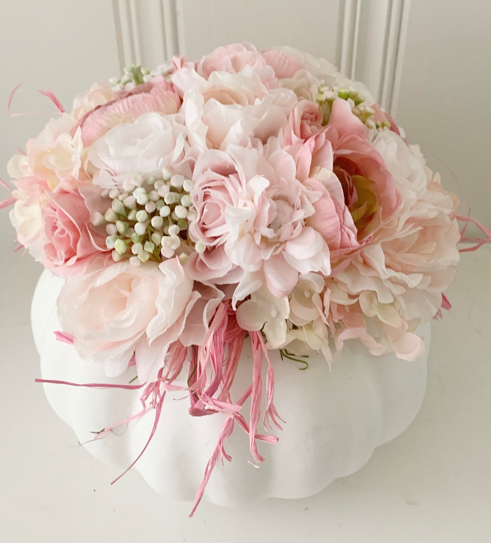 Large Pink Farmhouse Decor Floral Pumpkin Centerpiece Fall - Etsy