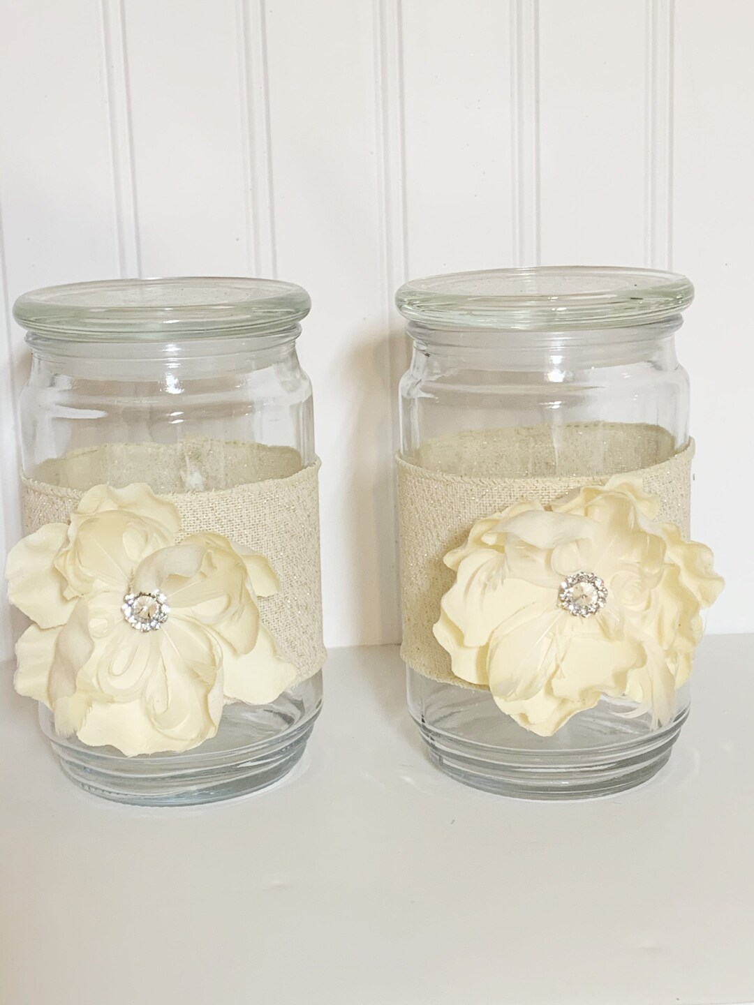 Glass Jar Container Set of 2 - Decorative Storage Jars - Kitchen ...