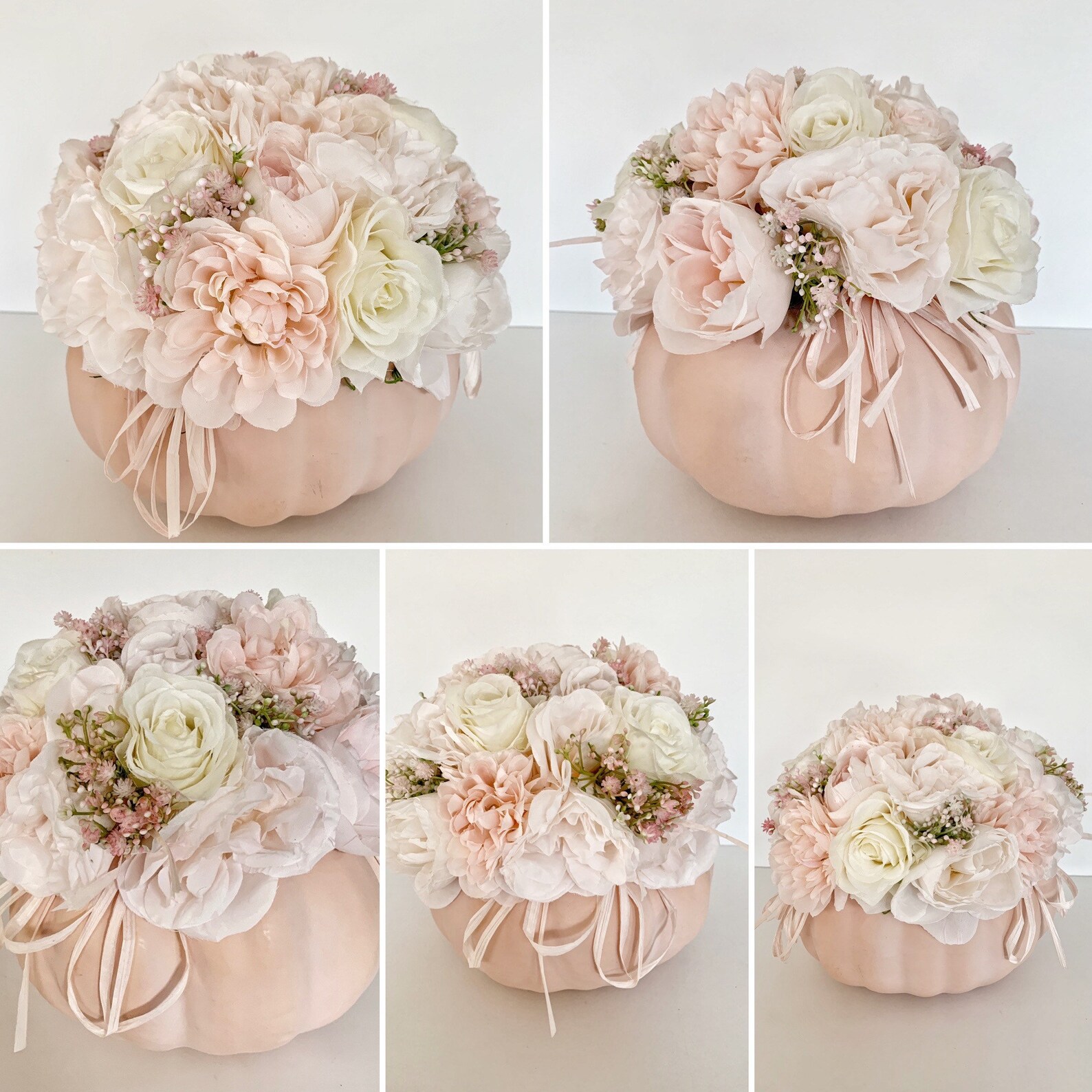 Large Pink Farmhouse Decor Floral Pumpkin Centerpiece Fall - Etsy