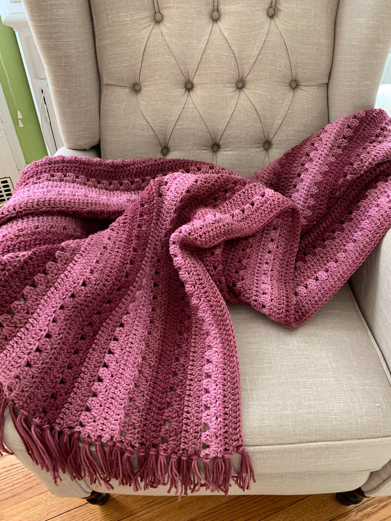 Dusty Pink Ombre Crochet Throw Blanket With Fringes Handmade - Etsy