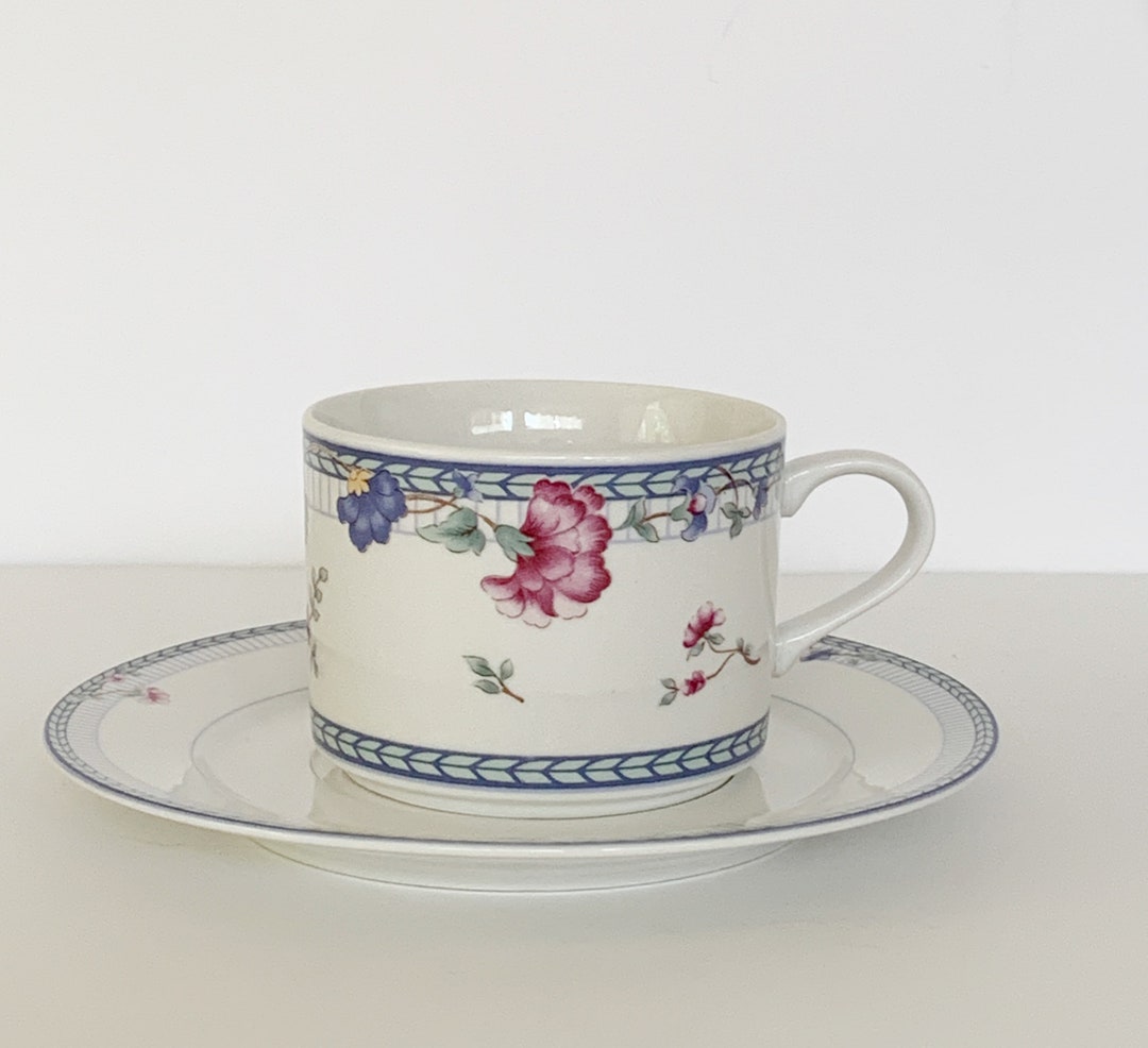 Oneida Blue Lattice Teacup and Saucer Set - Collectible Vintage Ceramic ...