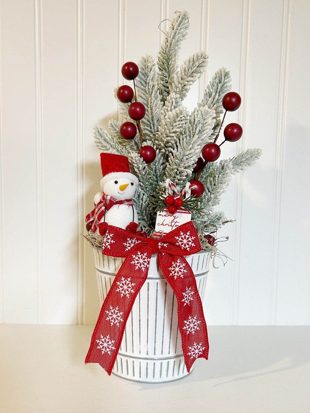 Christmas Snowman Table Decor - Winter Holiday Arrangement - Etsy