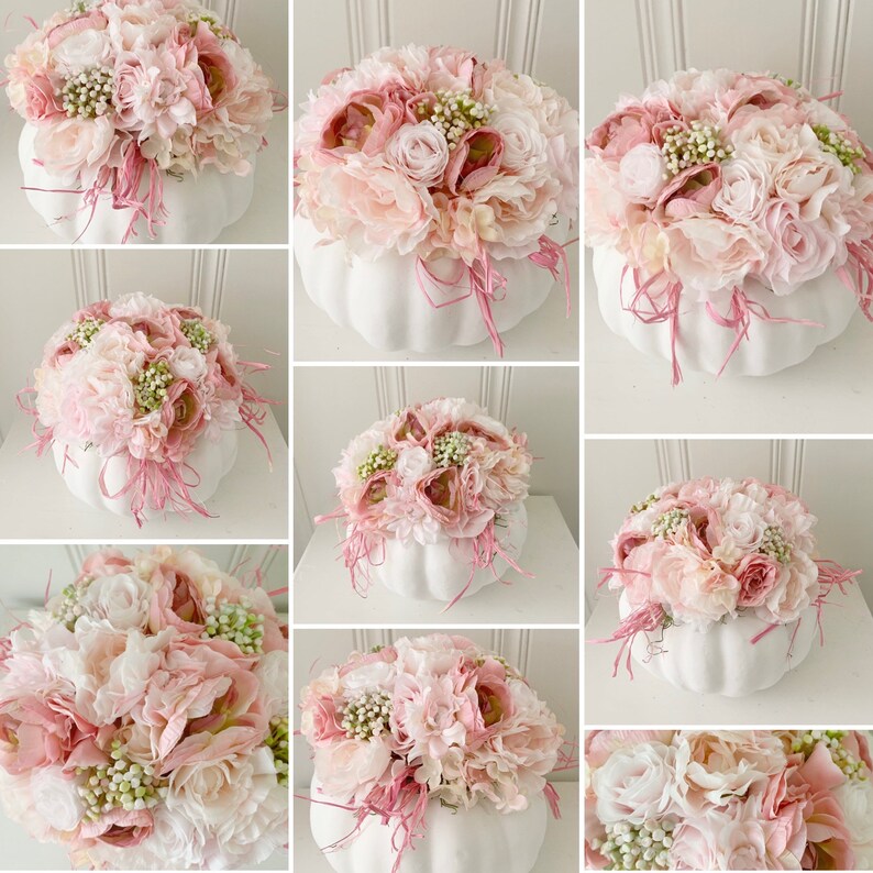 Large Pink Farmhouse Decor Floral Pumpkin Centerpiece Fall - Etsy