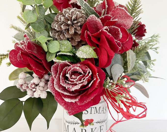 Red Floral Christmas Decor - Festive Holiday Decor - Winter Flower ...