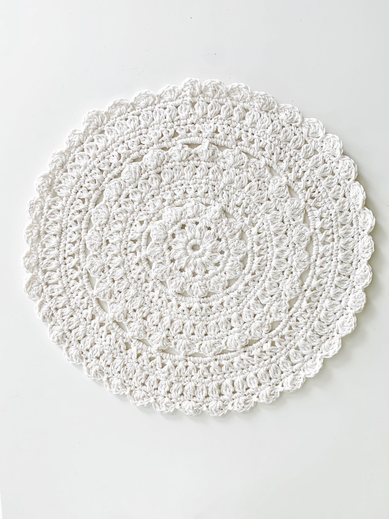 White Cotton Place Mat - Farmhouse Decor - Mandala Style Crochet Doily ...