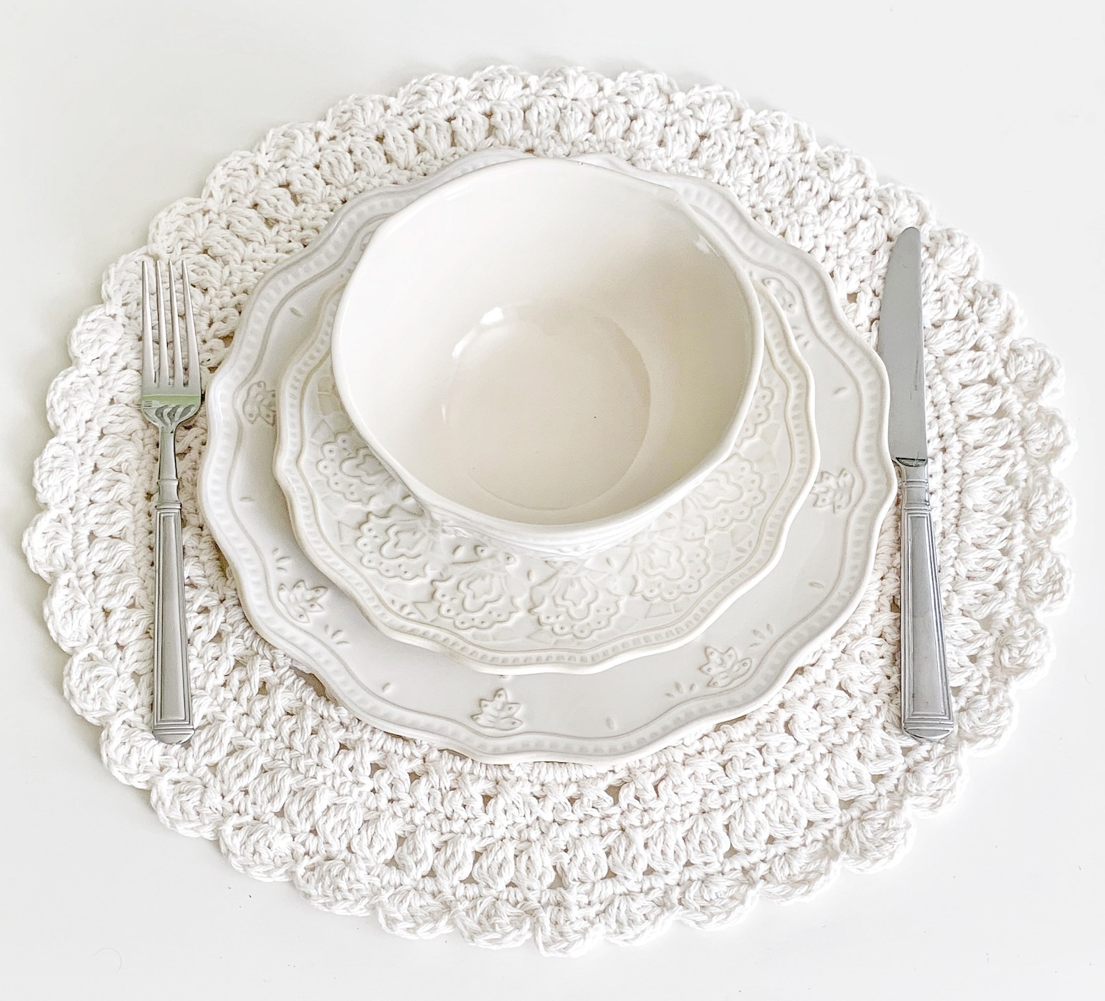 White Cotton Place Mat - Farmhouse Decor - Mandala Style Crochet Doily ...