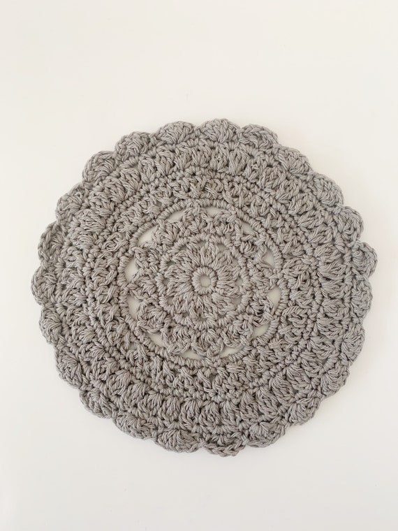 Round Crochet Doily Gray Farmhouse Table Decor Living Room - Etsy