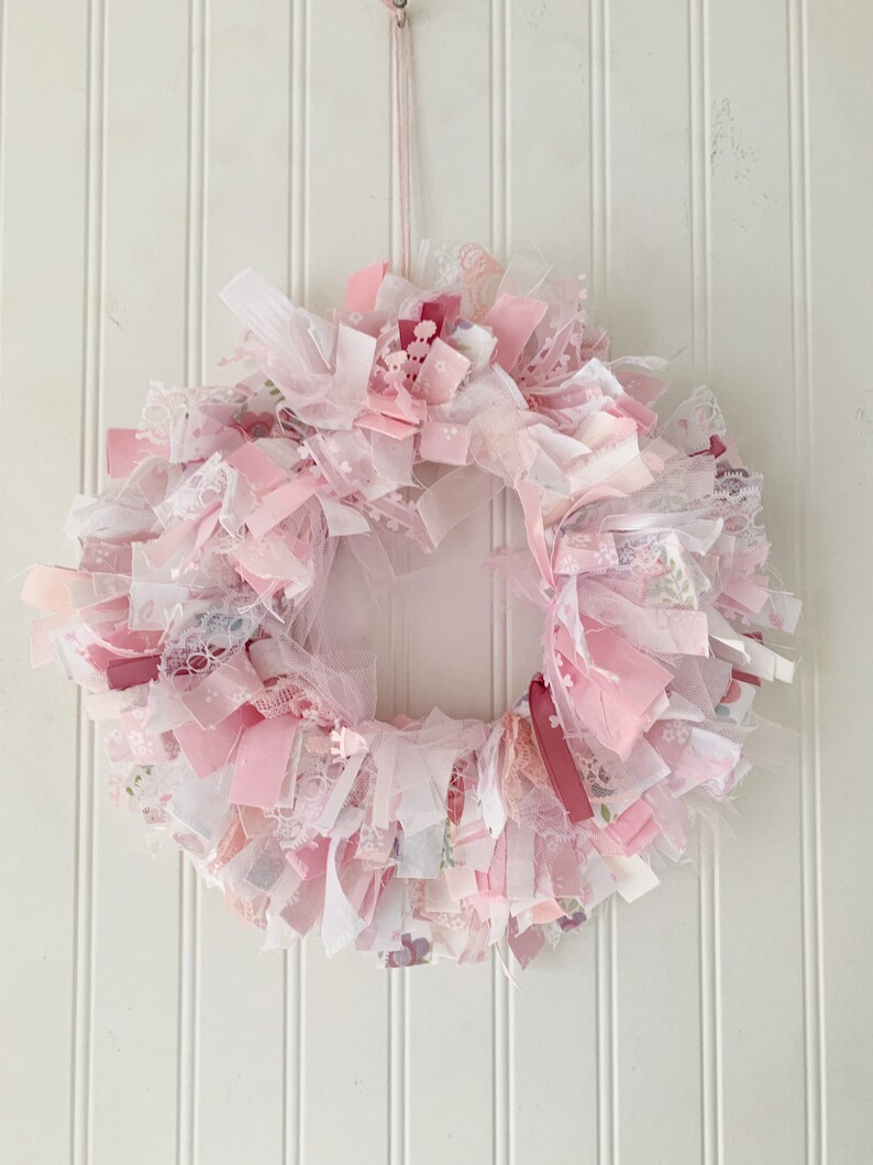 13 Pink Rag Wreath Nursery Wall Decor Girls Room | Etsy