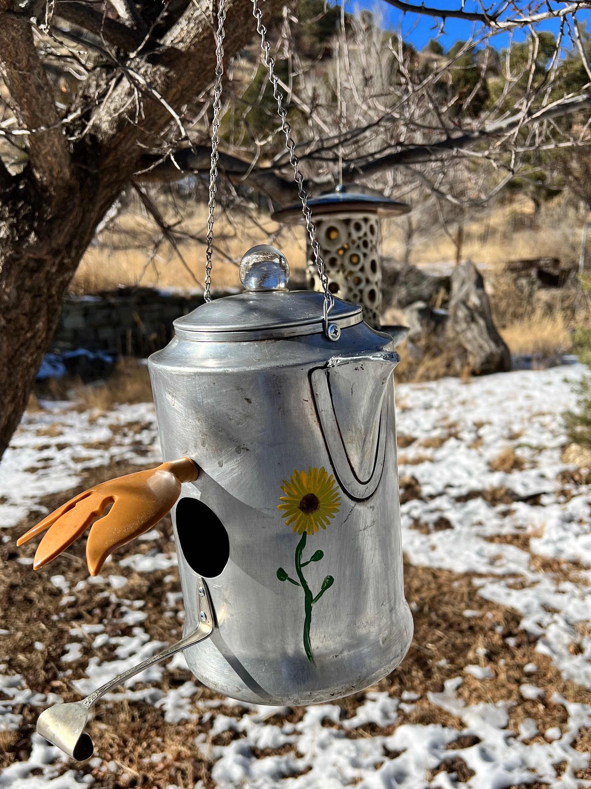 Upcycled Sunflower Coffee Percolator Bird House! - Etsy