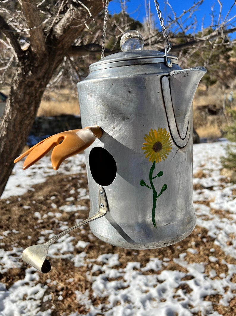 Upcycled Sunflower Coffee Percolator Bird House! - Etsy