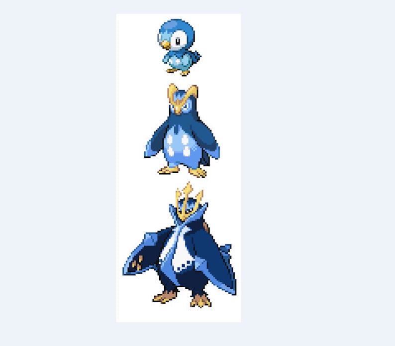 Piplup Prinplup Empoleon Evolution Sprites Cross Stitch - Etsy