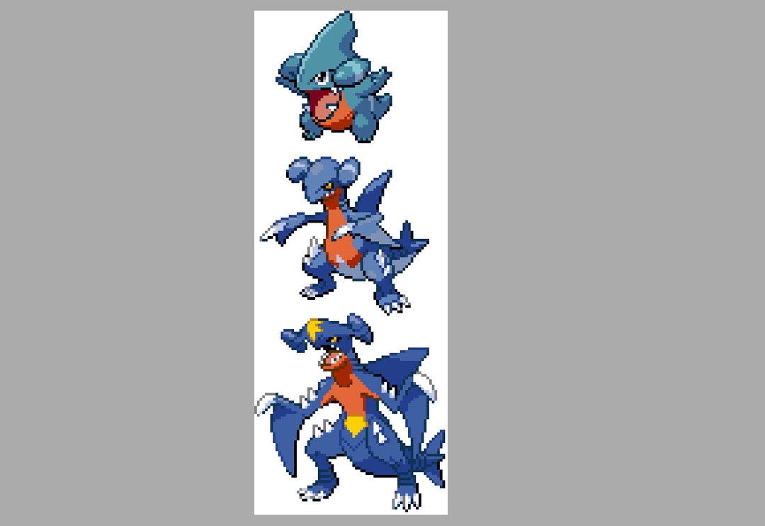 Gible, Gabite, Garchomp Evolution Sprites Cross Stitch Pattern - Etsy ...