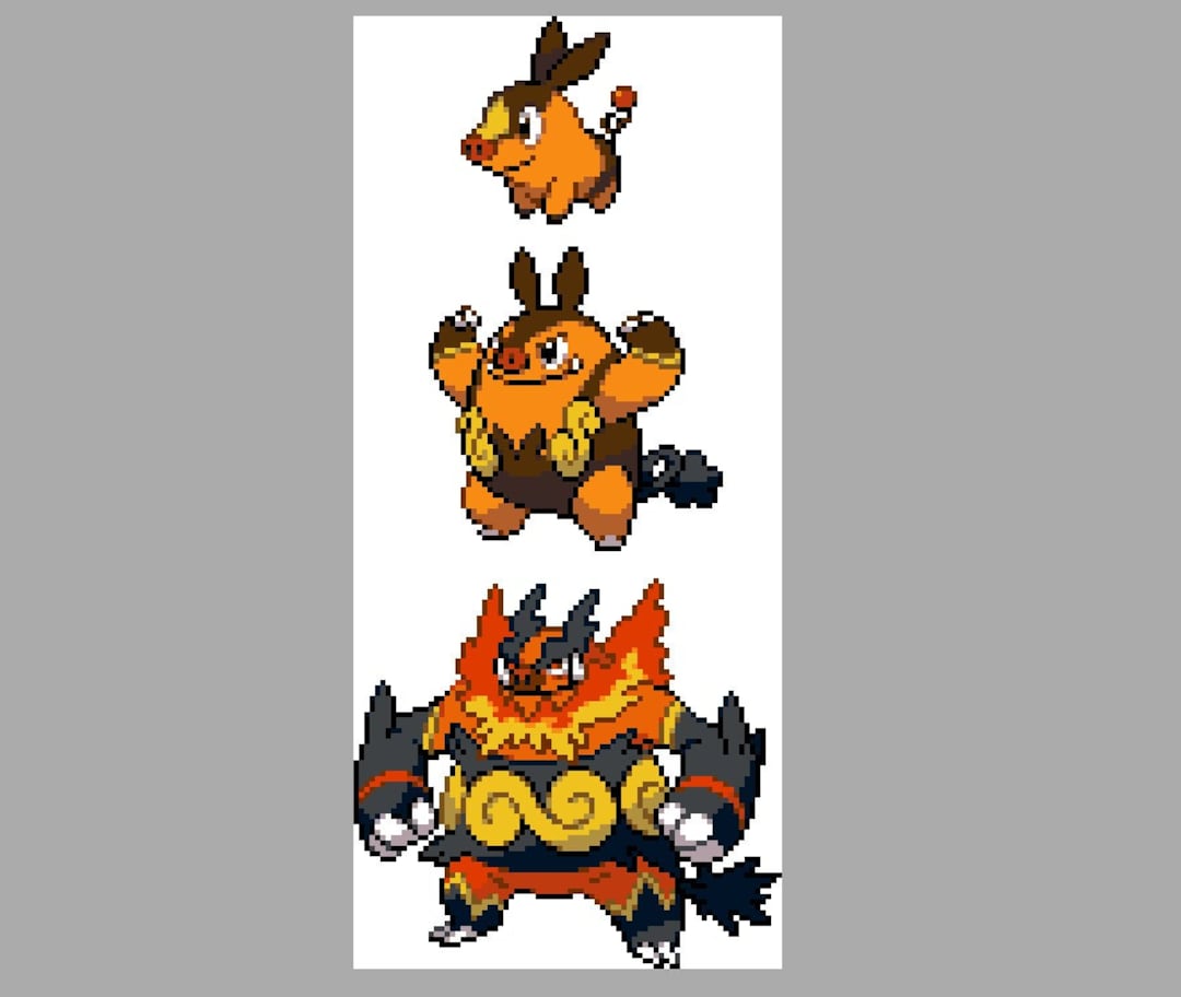 Tepig, Pignite, Emboar Evolution Sprites Cross Stitch Pattern - Etsy