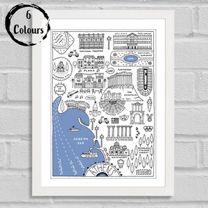 Athens Illustrated City Map Hand Drawn Athens Map Athens Print Birthday ...