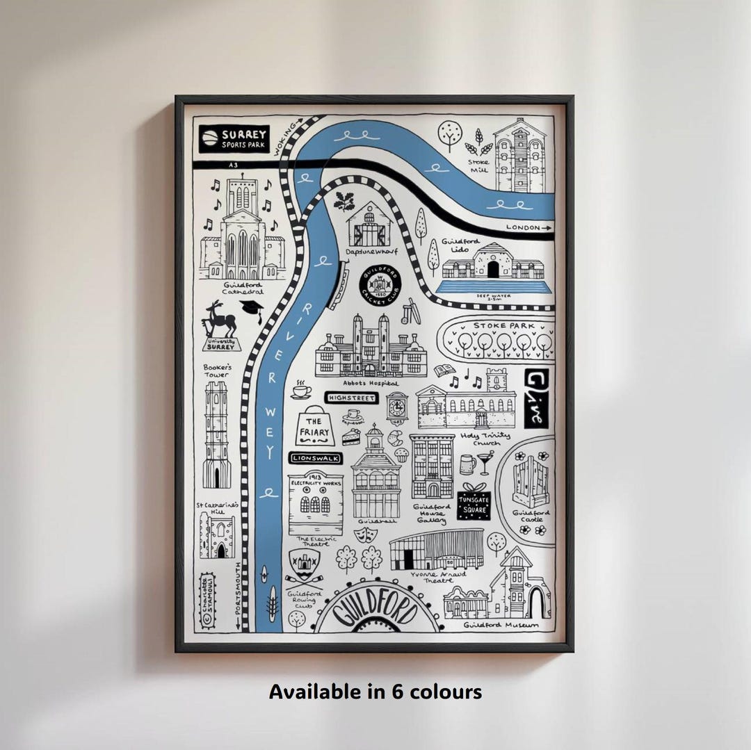 Guildford City Map | Guildford Print | Surrey University Graduation ...