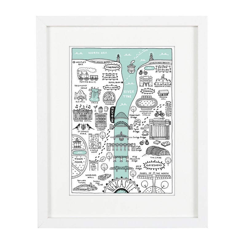 Newcastle City Map Hand Drawn Newcastle Map Newcastle - Etsy UK
