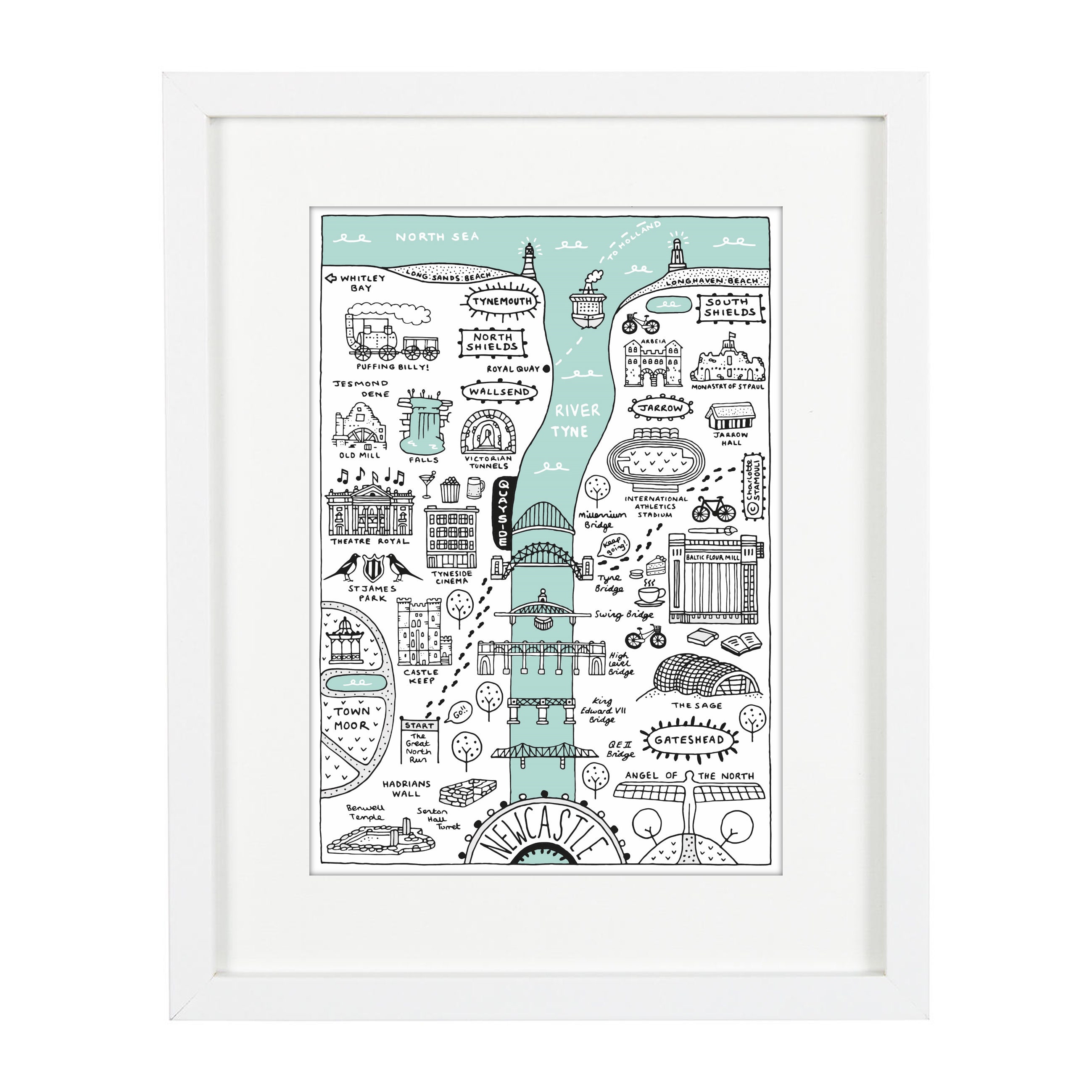 Newcastle City Map Hand Drawn Newcastle Map Newcastle - Etsy UK