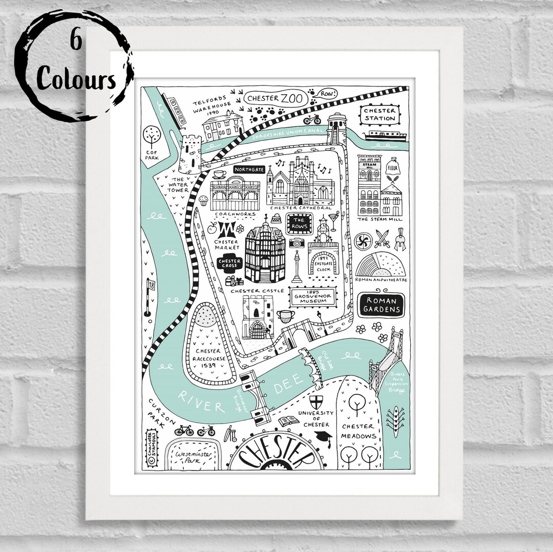 Chester City Map Hand Drawn Chester Map Chester Print Chester ...