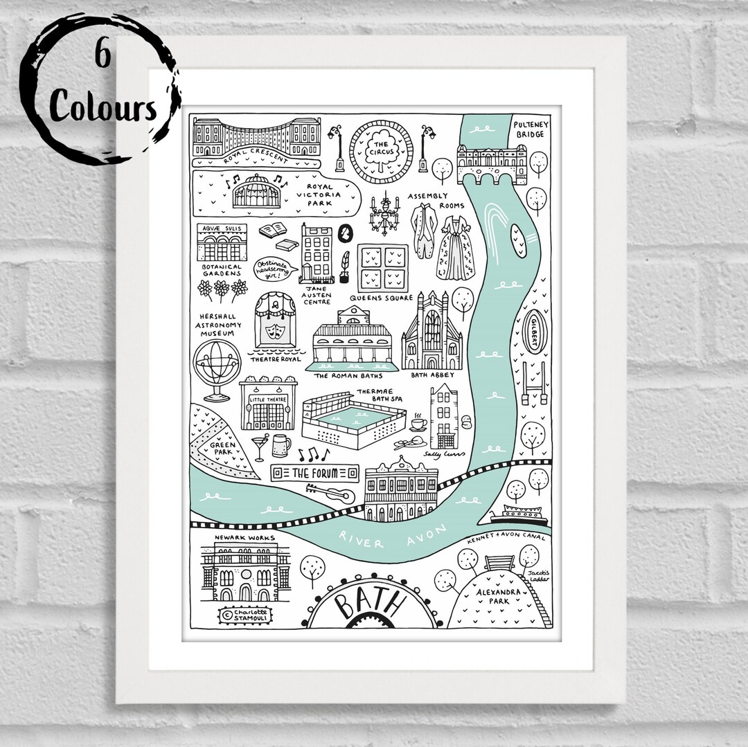 Bath City Map Illustrated Map of Bath Bath Print Birthday Gift ...