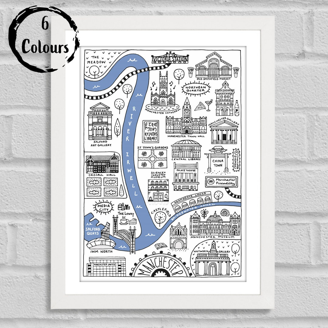 Manchester Illustrated City Map Hand Drawn Manchester Map Manchester ...