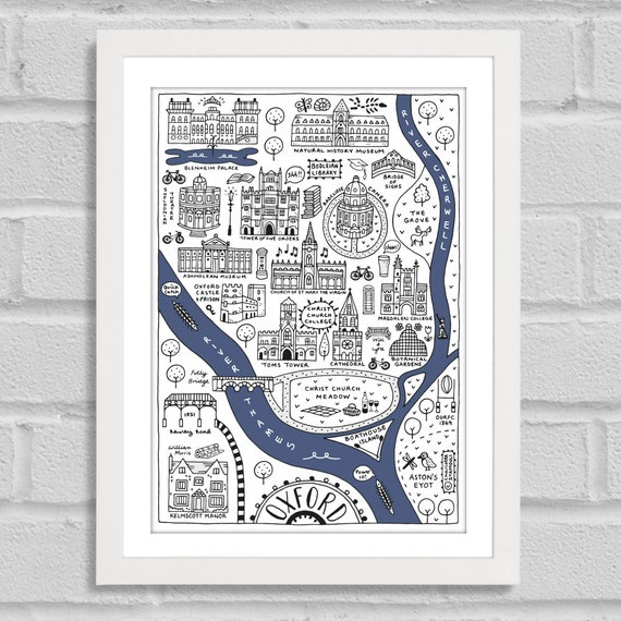 Oxford City Map Illustrated Oxford Map Oxford Print - Etsy UK
