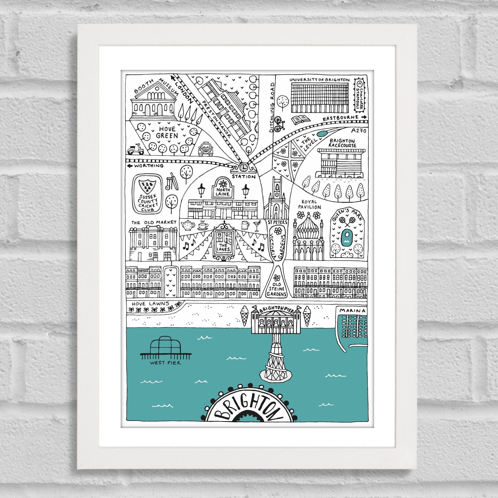 Brighton City Map Hand Drawn Brighton Map Brighton Print - Etsy UK