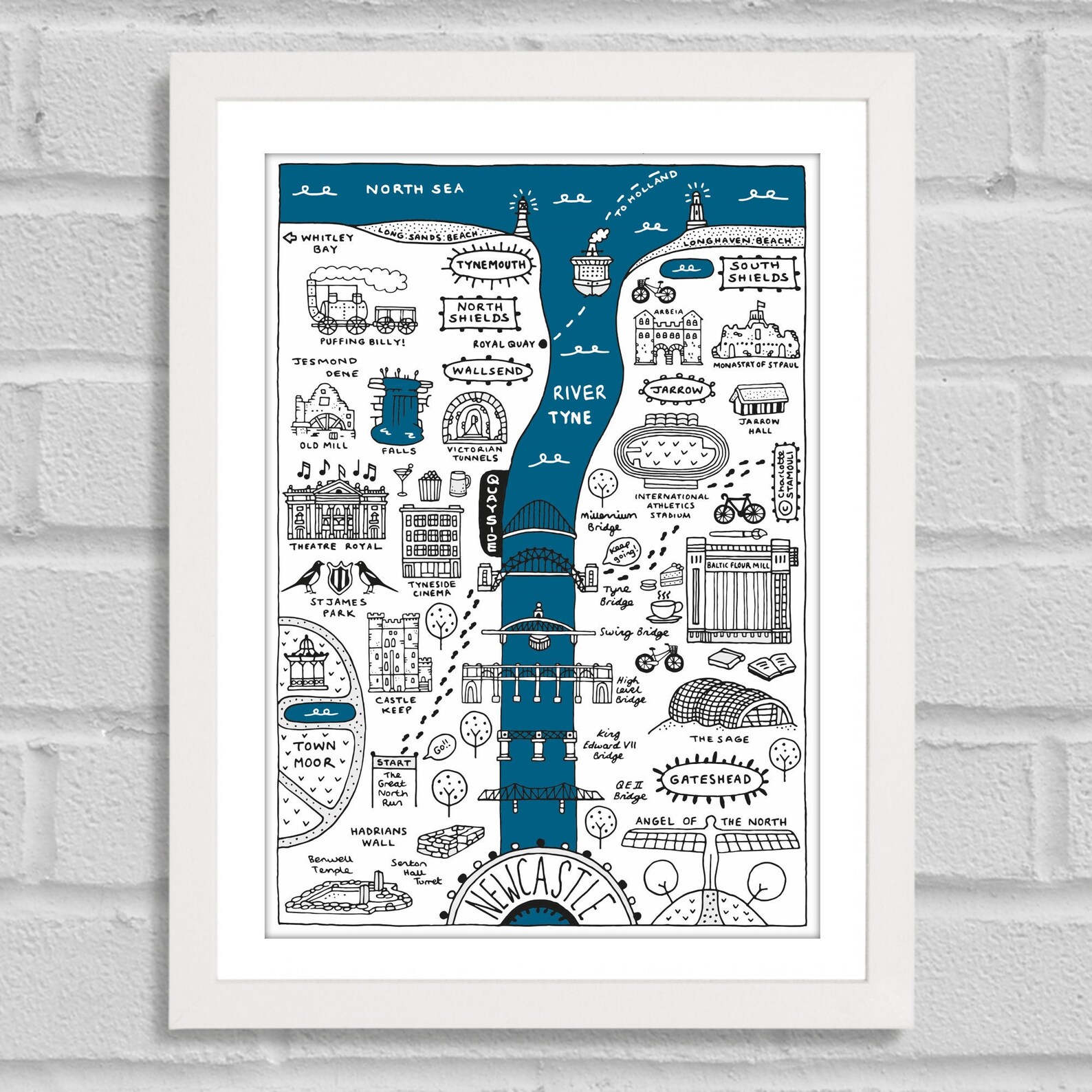 Newcastle City Map Hand Drawn Newcastle Map Newcastle - Etsy UK