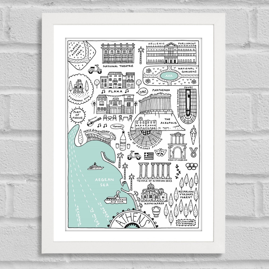 Athens Illustrated City Map Hand Drawn Athens Map Athens - Etsy UK