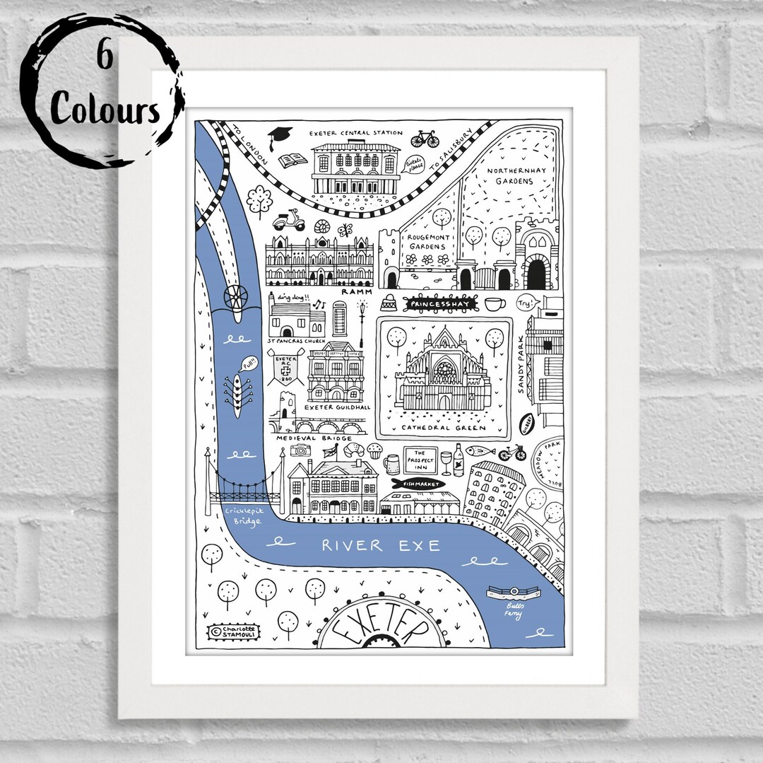 Exeter City Map Hand Drawn Exeter Map Exeter Print Exeter University ...