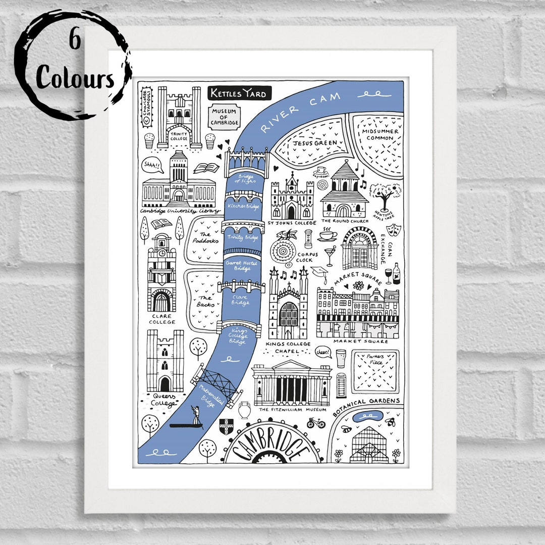 Cambridge City Map Illustrated Cambridge Map Cambridge Print Birthday ...